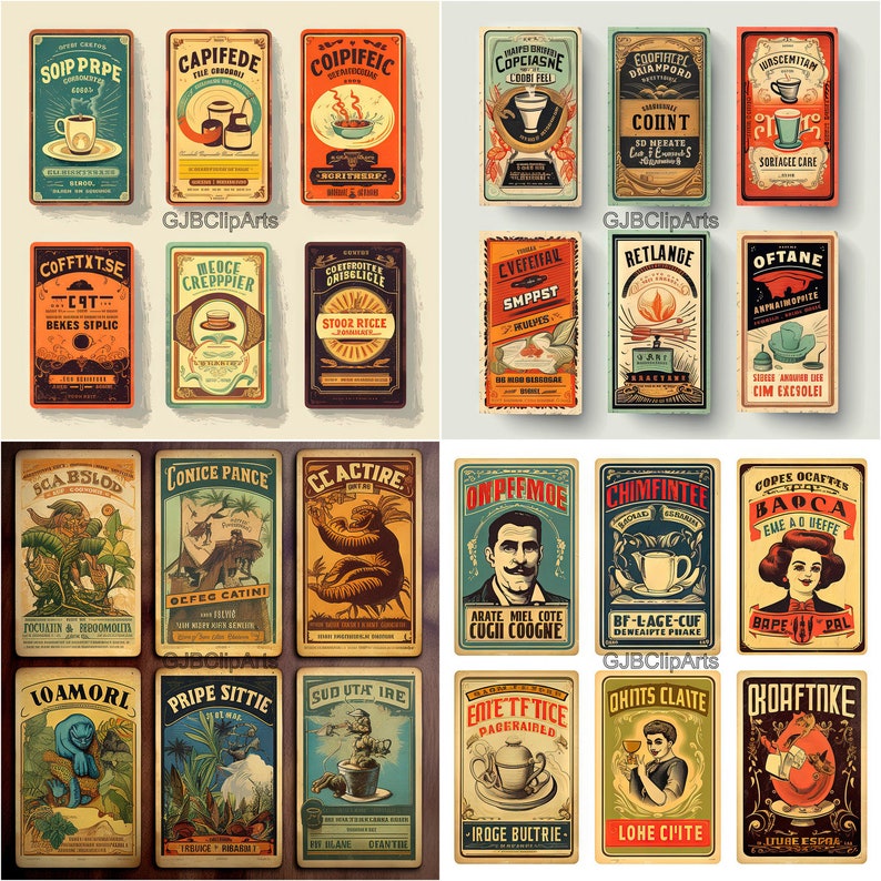 Vintage Coffee Labels,richly Digitized Clipart Collection,digital ...