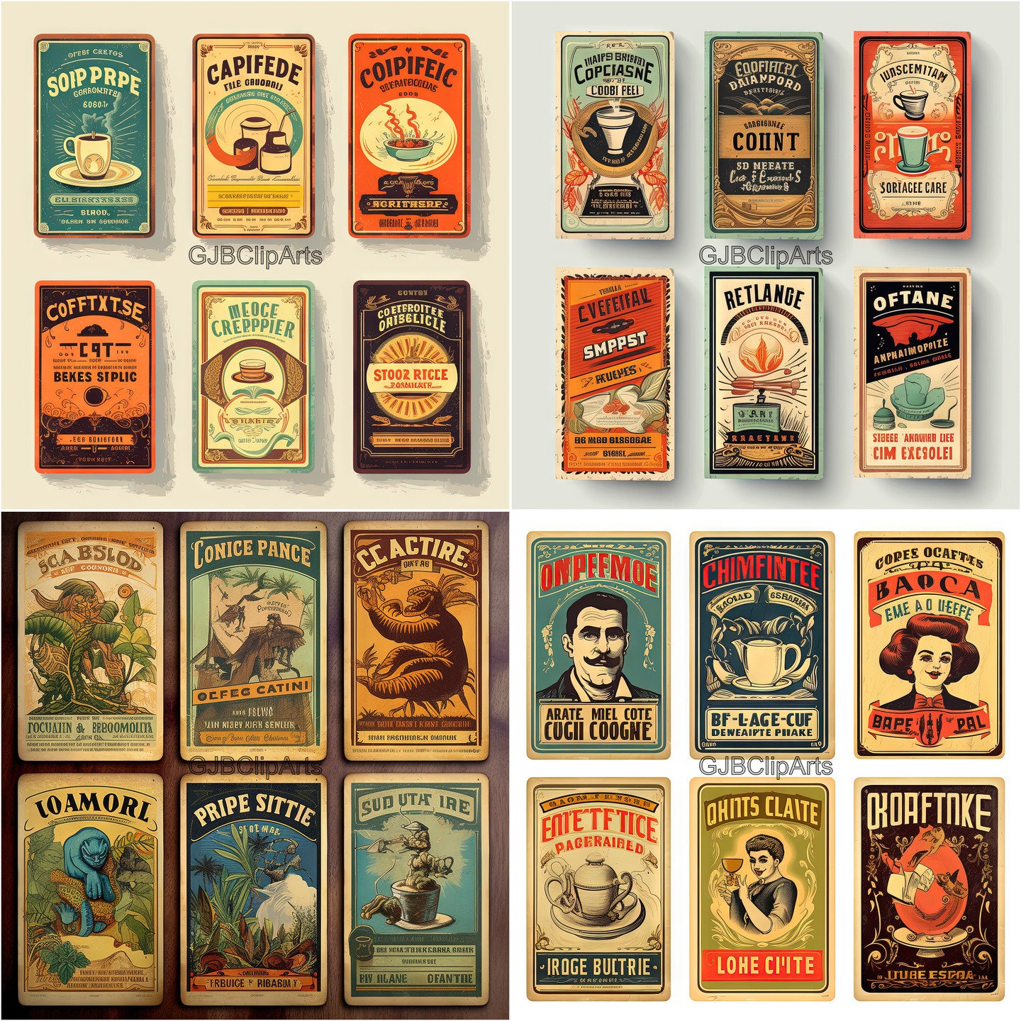Vintage Coffee Labels,richly Digitized Clipart Collection,digital ...