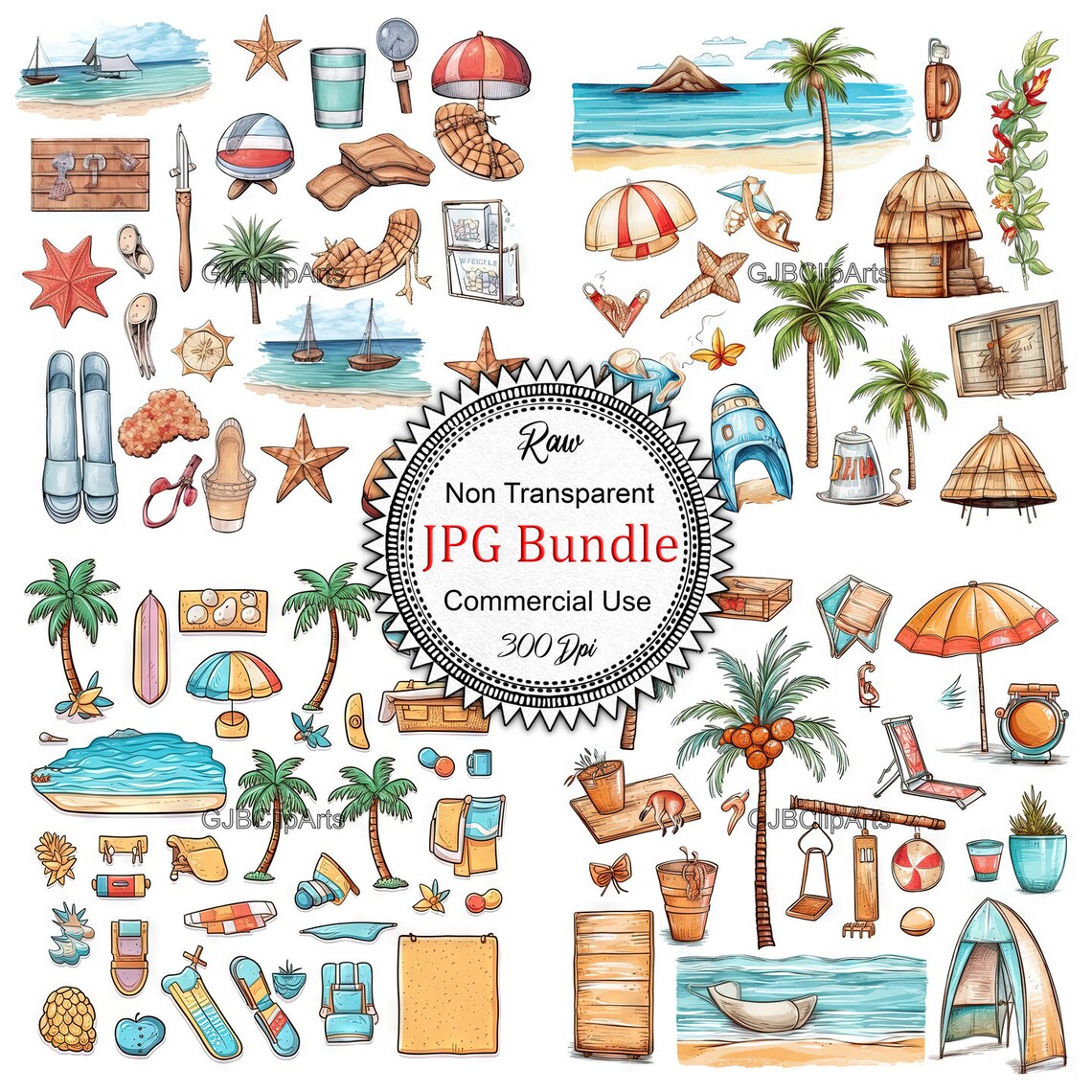 Beach View Clipart Digital Stickers, Digital Clipart, Printable ...