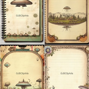 UFO Lined Page Clipart Alien Clipart Spaceship Clipart, Junk Journal ...