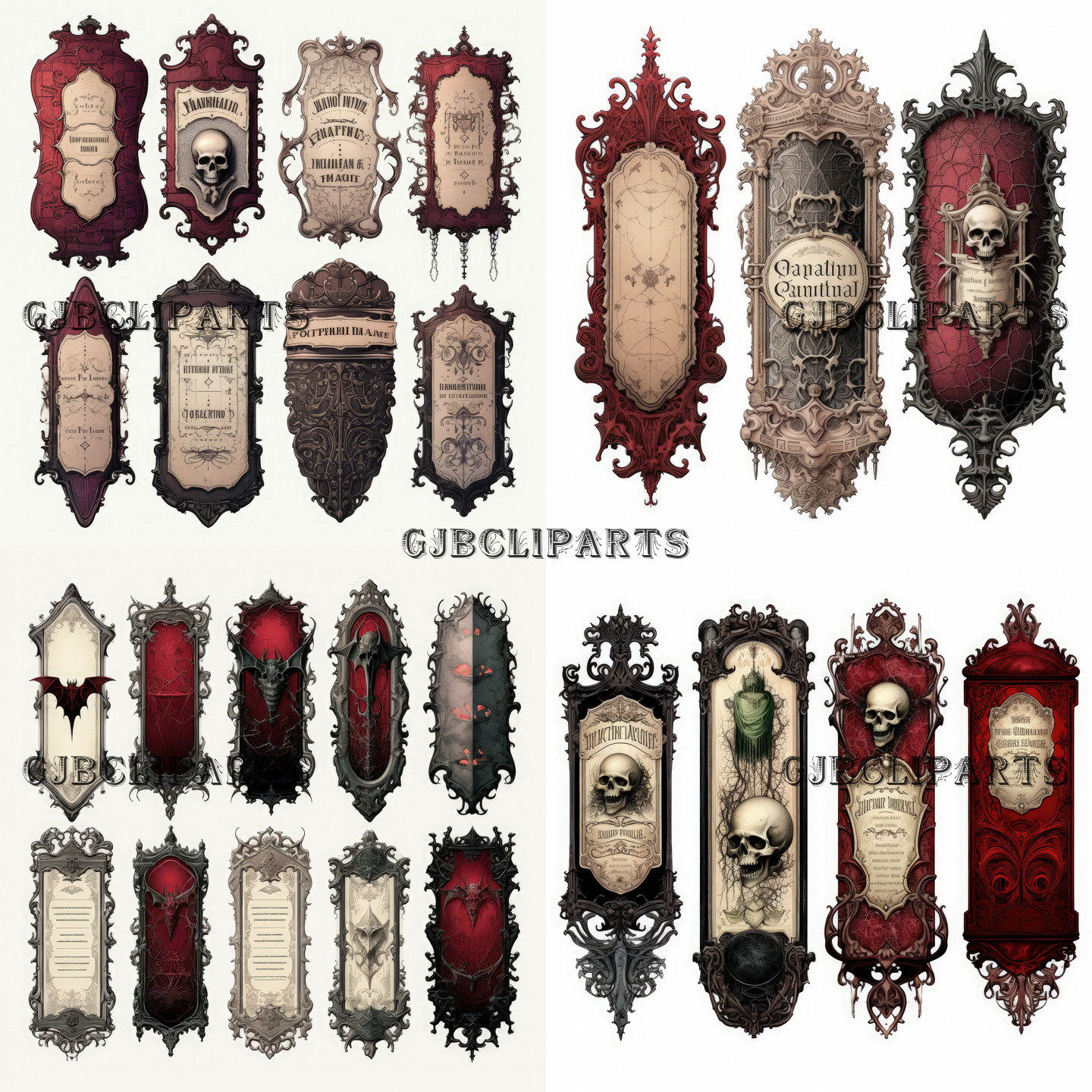 Vampire Clipart Tall Ornate Labels Clipart, Junk Journal Book Vintage ...