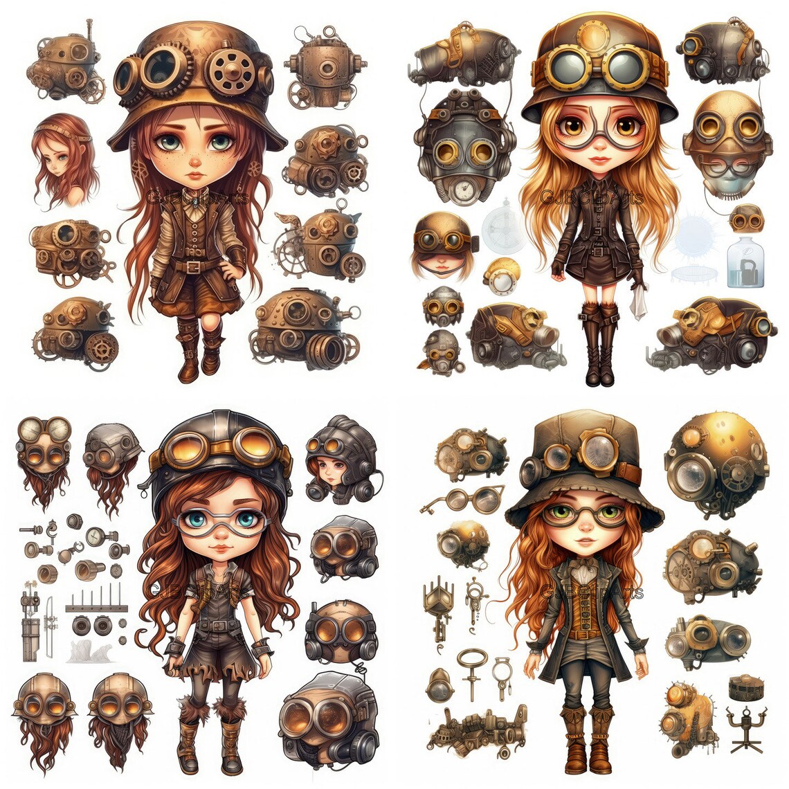Chibi Girl Steampunk Clipart, Cogs Clipart, Corset Clipart, Scrapbook ...