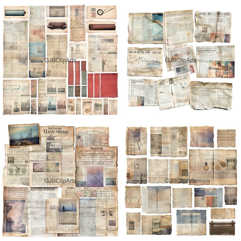 Vintage Newspaper Clippings Collection -digitized Clipart,digital ...