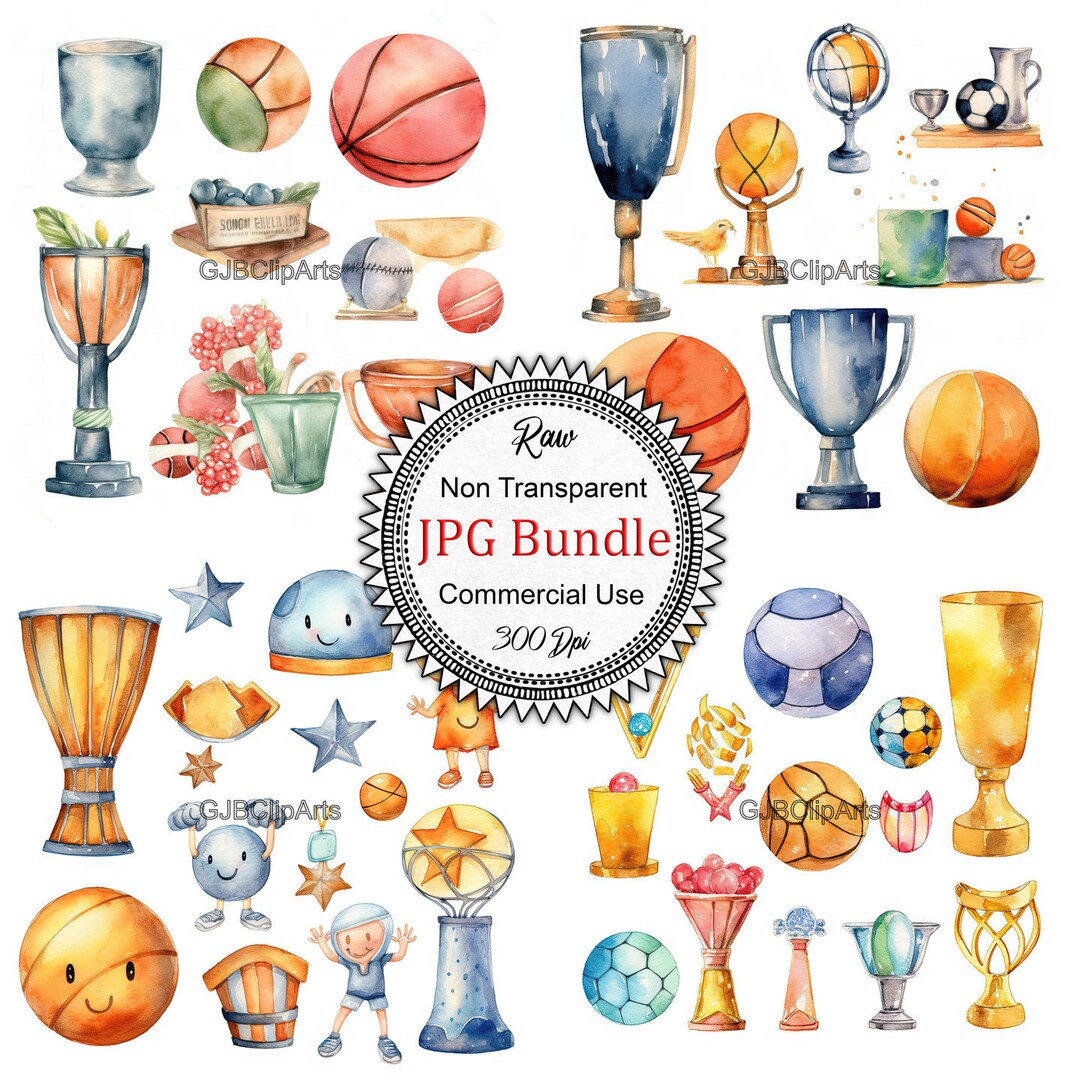 Watercolor Basketball Trophy Clipart, Scrapbooking Materials ...