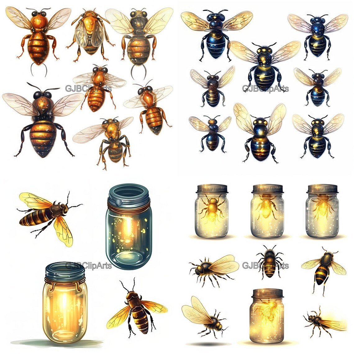 Fireflies Clipart, Summer Night Clipart, Nature Clipart, Jar Clipart ...