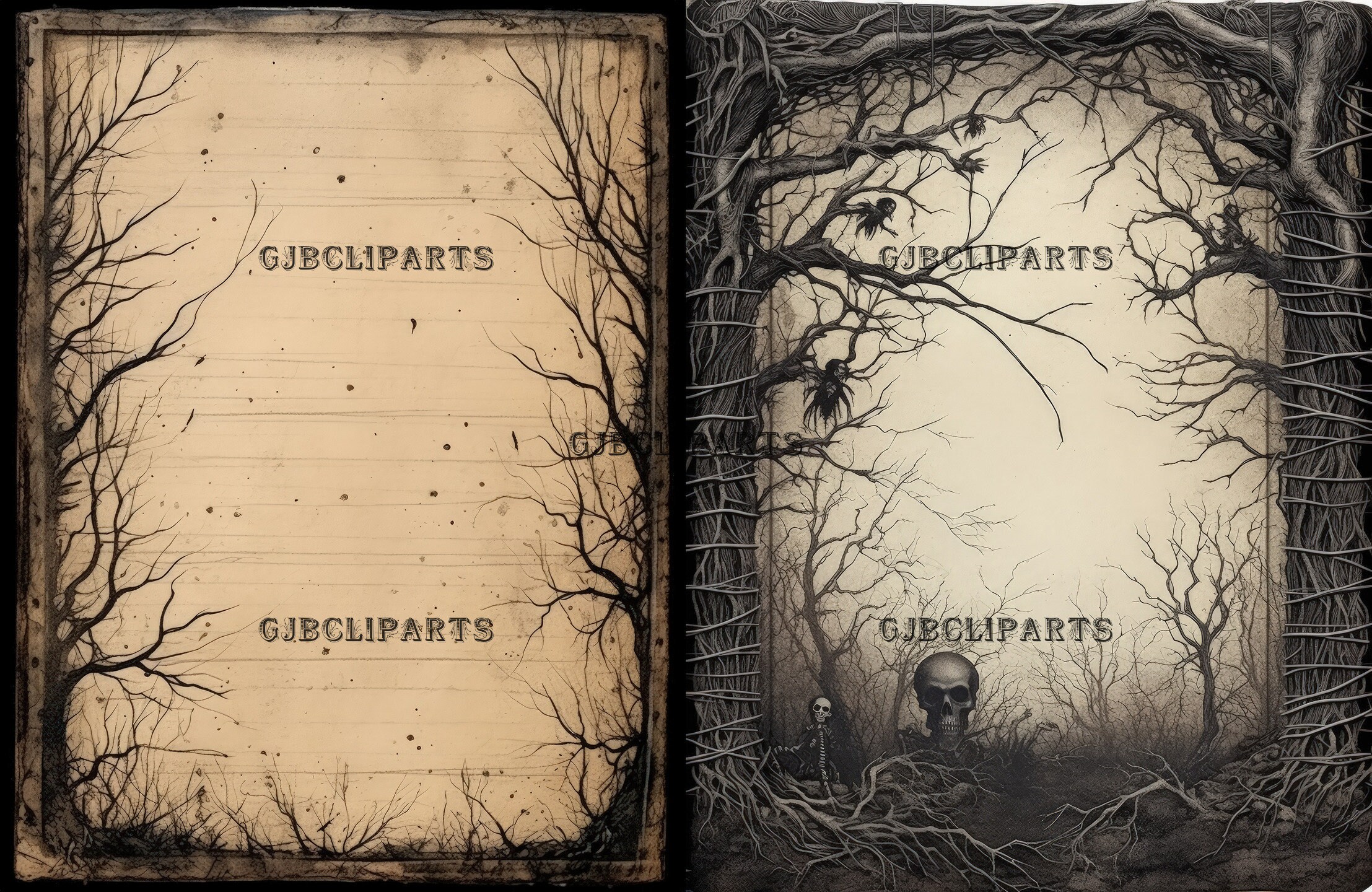 Dark Spooky Lined Page Clipart, Empty Journal Page With a Border ...