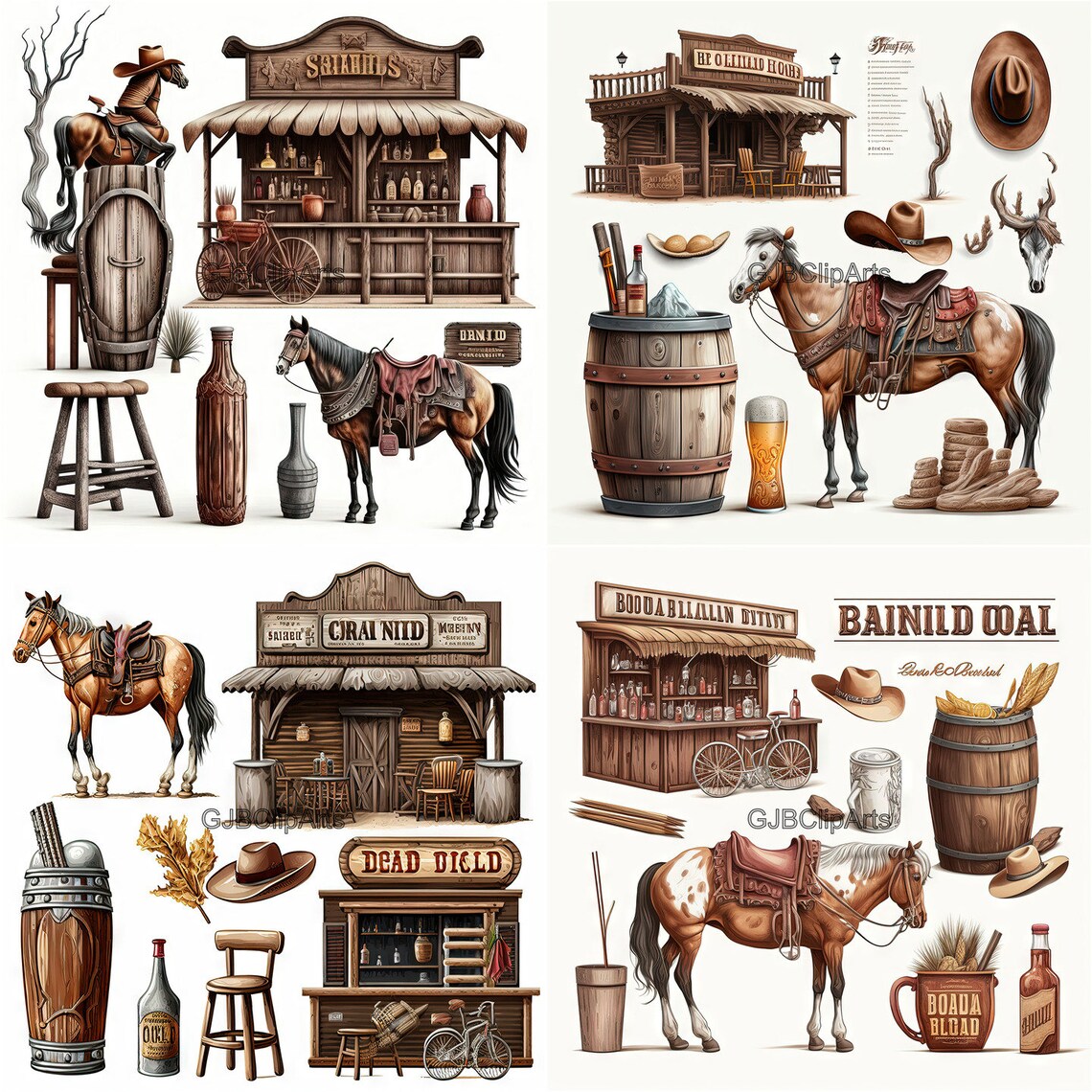 Beautiful Cowboy Bar Collection Rustic and Nostalgic, Wild West Clipart ...
