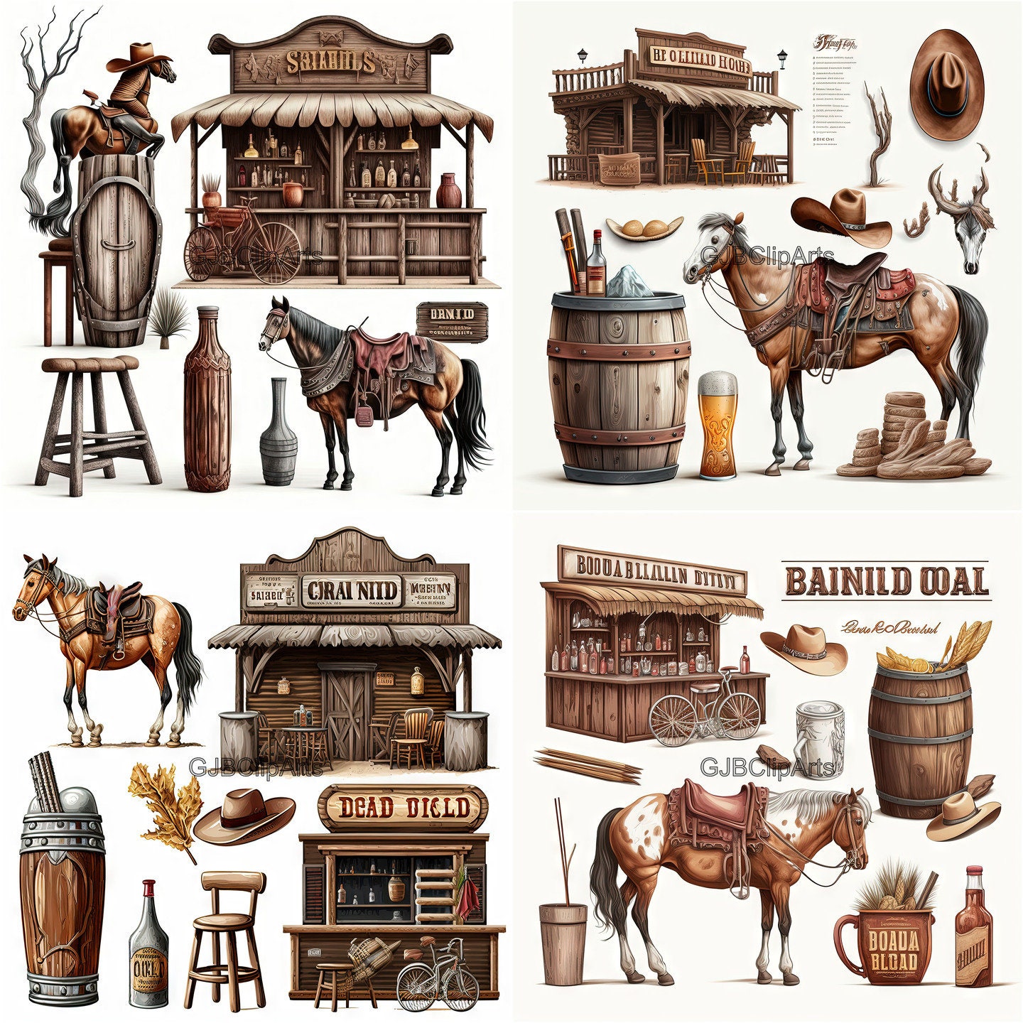 Beautiful Cowboy Bar Collection Rustic and Nostalgic, Wild West Clipart ...