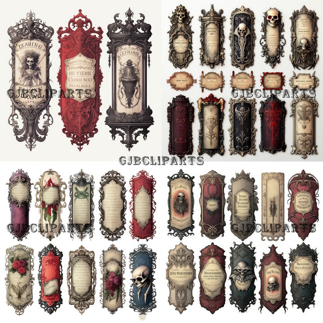 Vampire Clipart Tall Ornate Labels Clipart, Junk Journal Book Vintage ...