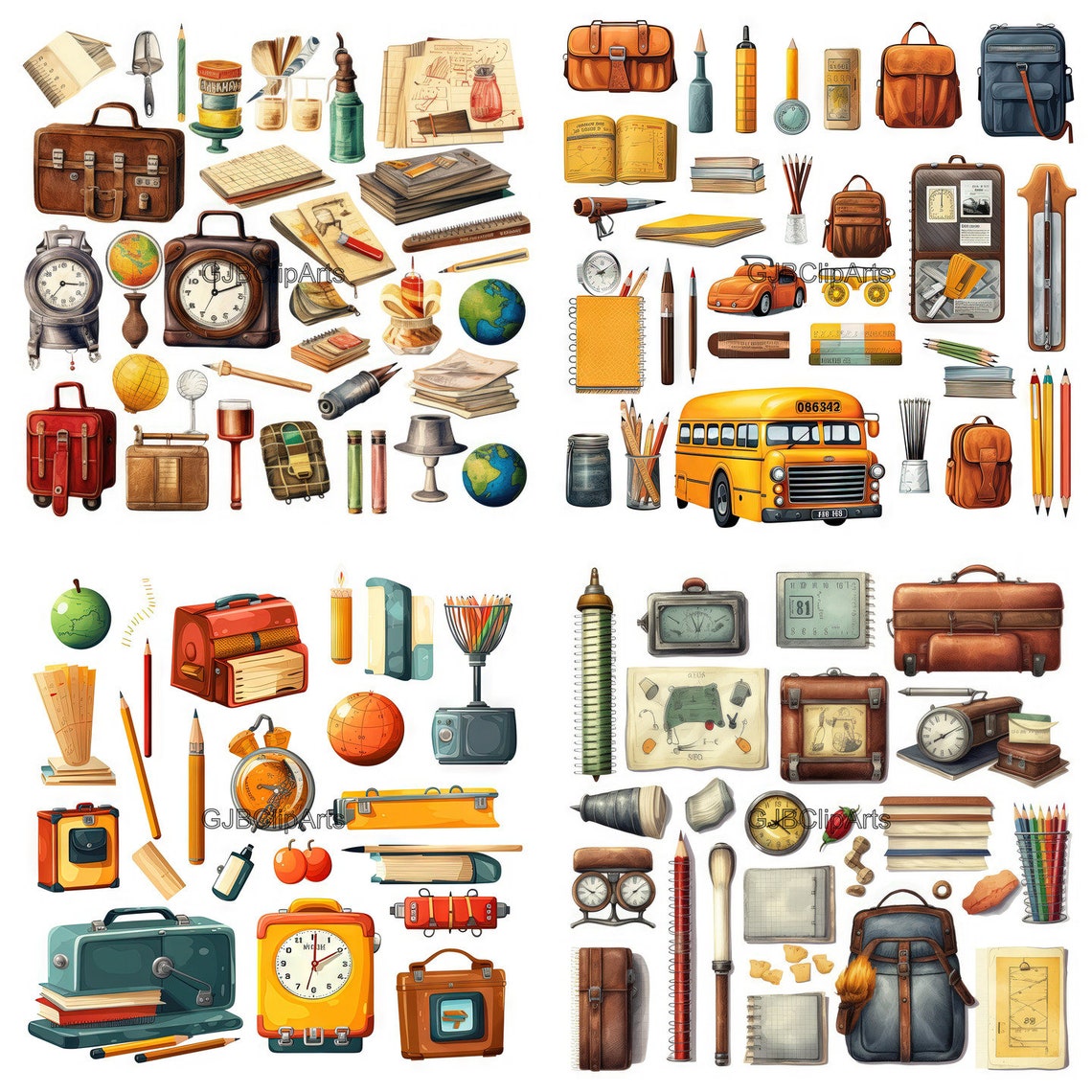 Cute Retro School Clipart Pencil Clipart Apple Clipart - Etsy