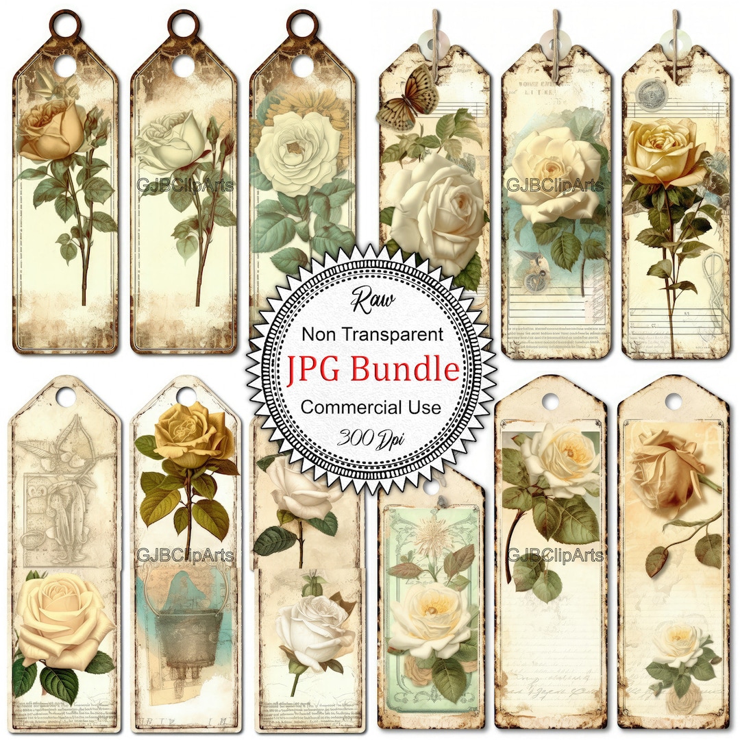White Rose Tag Clipart, Vintage Antique Clipart, Journaling Workbook ...