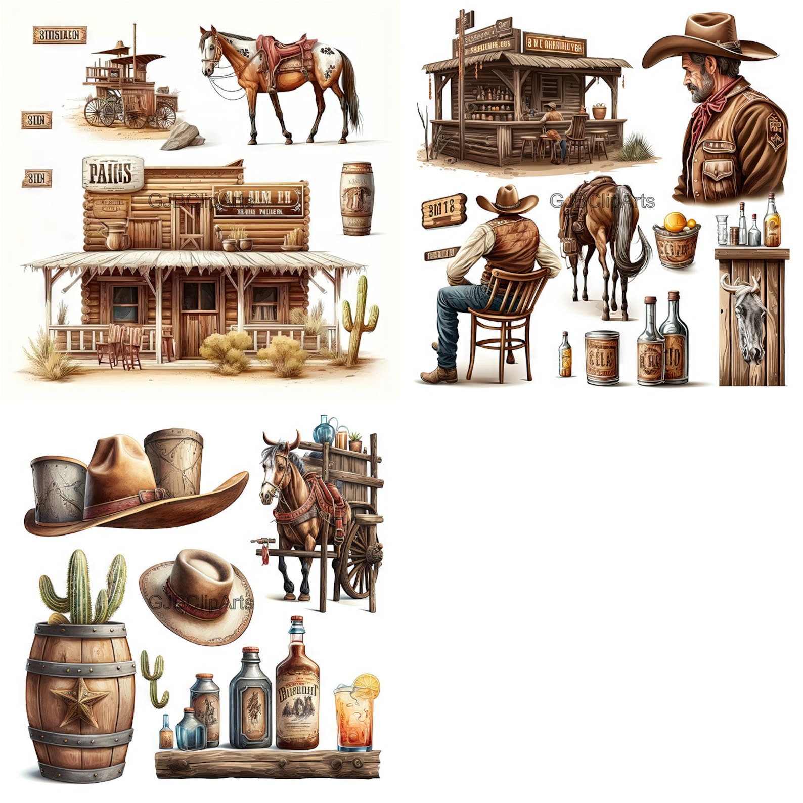 Beautiful Cowboy Bar Collection Rustic and Nostalgic, Wild West Clipart ...