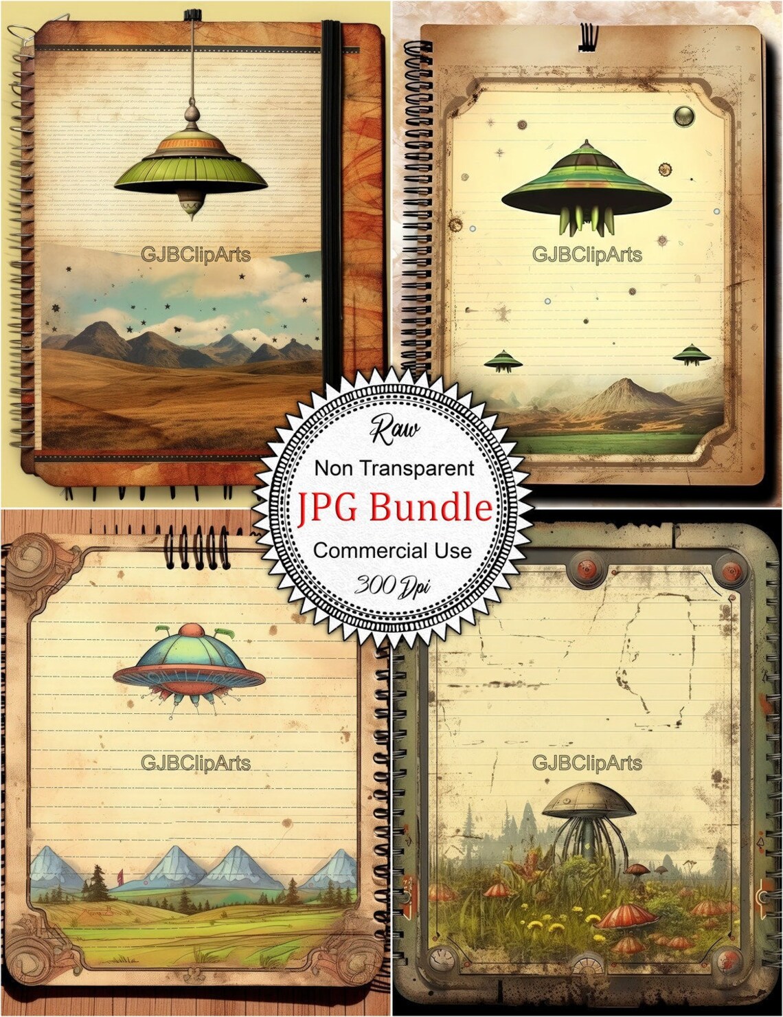 UFO Lined Page Clipart Alien Clipart Spaceship Clipart, Junk Journal ...