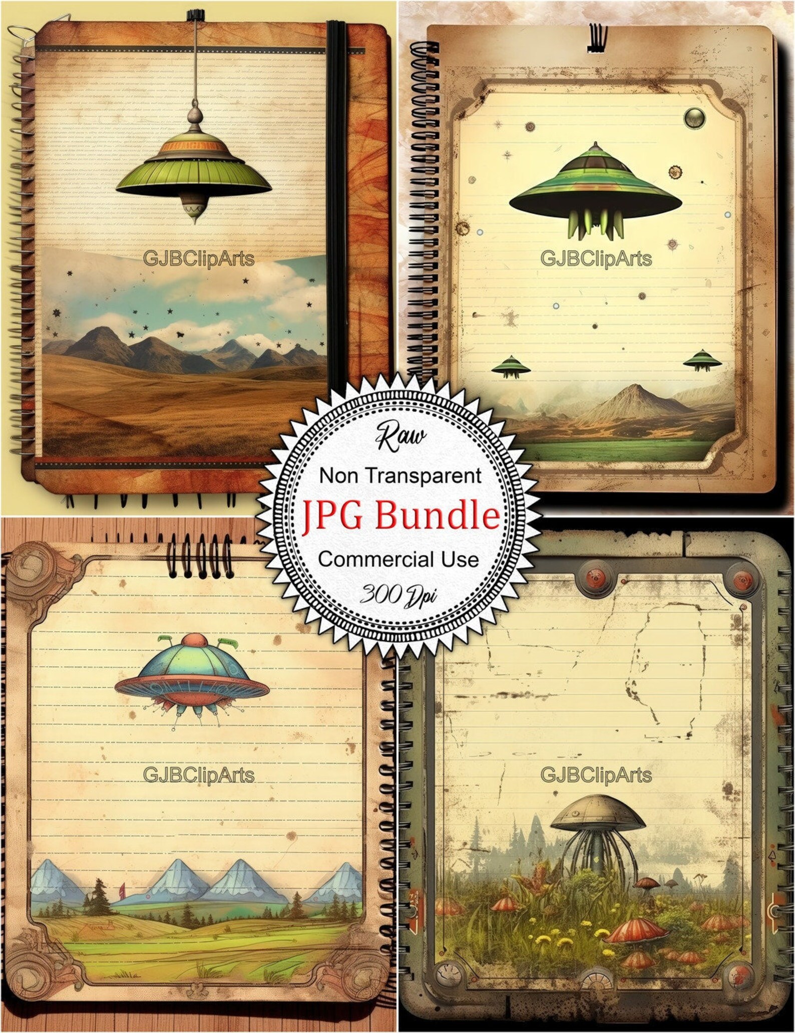 UFO Lined Page Clipart Alien Clipart Spaceship Clipart, Junk Journal ...