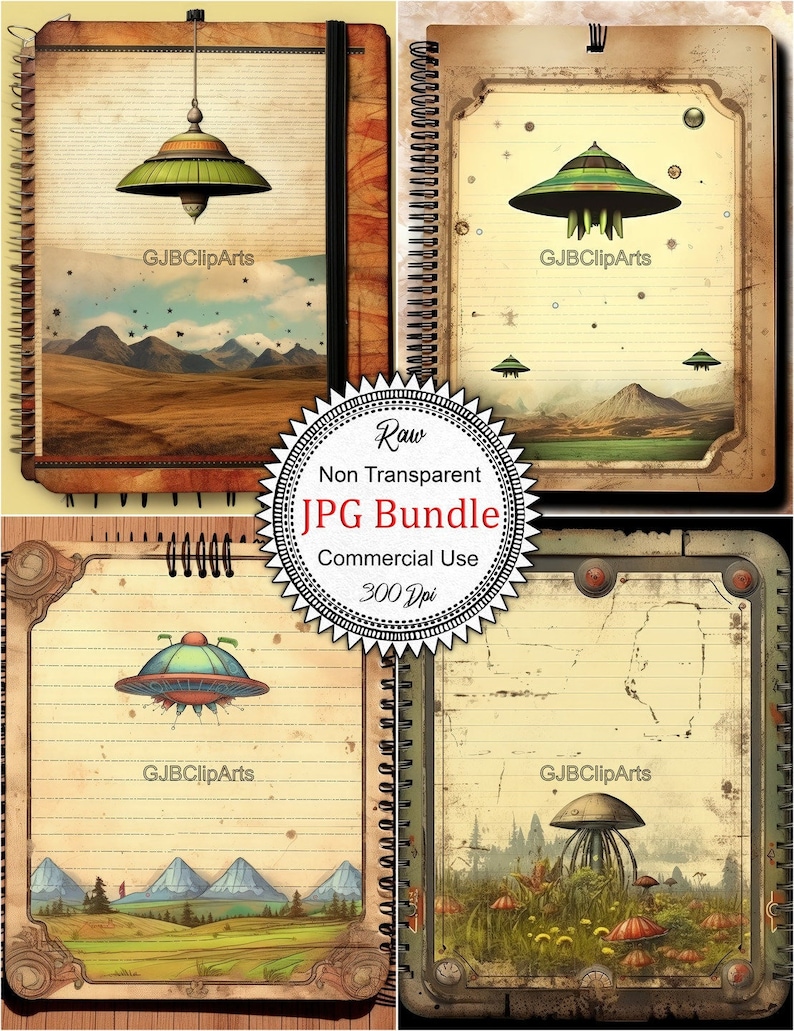 UFO Lined Page Clipart Alien Clipart Spaceship Clipart, Junk Journal ...