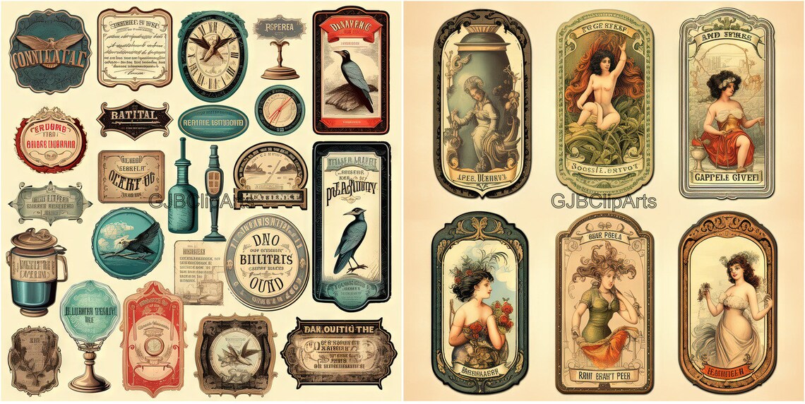 Vintage Labels Clipart: Classic Designs,digital Clipart, Printable ...
