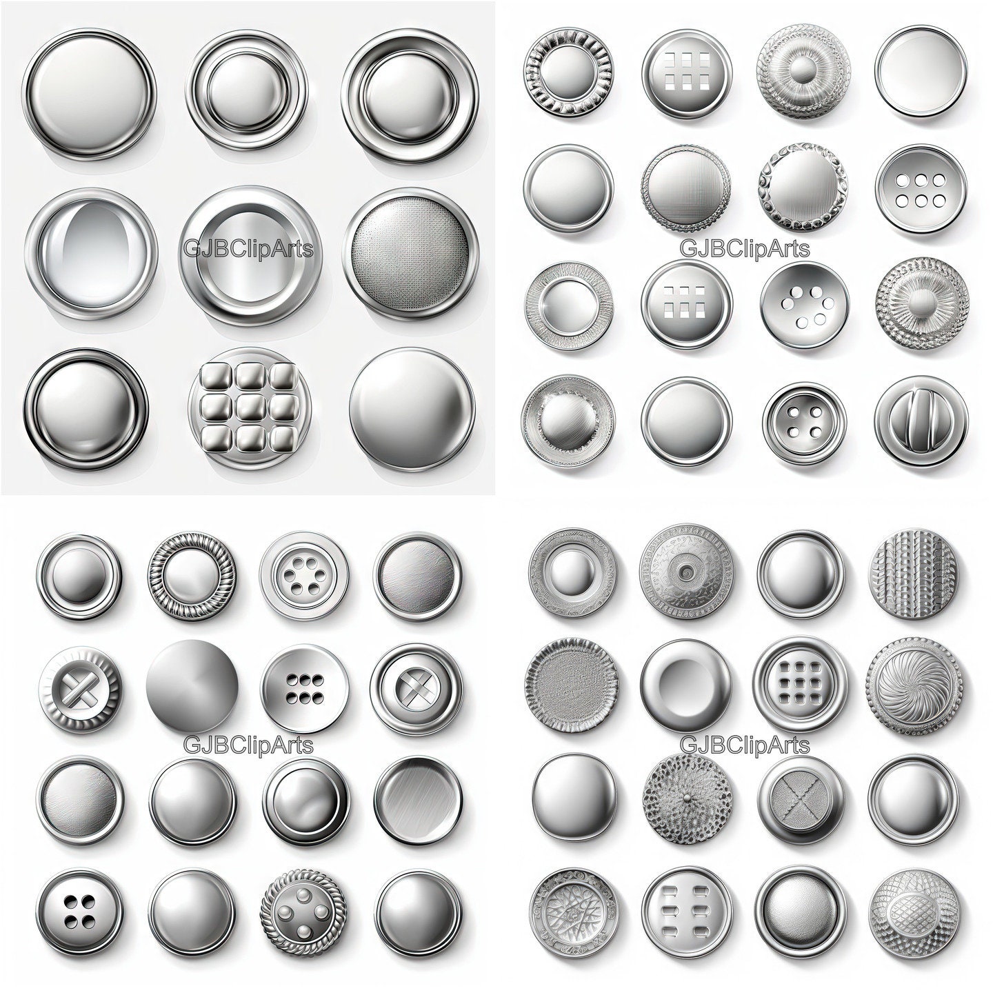 Silver Buttons Clipart, Button Clipart, Silver Clipart, Scrapbooking ...