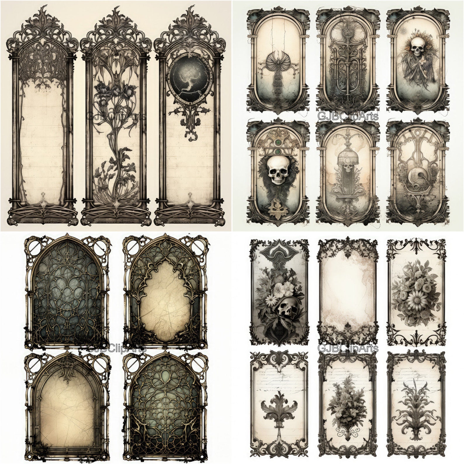 Gothic Fussy Ornamental Card Clipart, Gothic Arch Clipart Candle ...