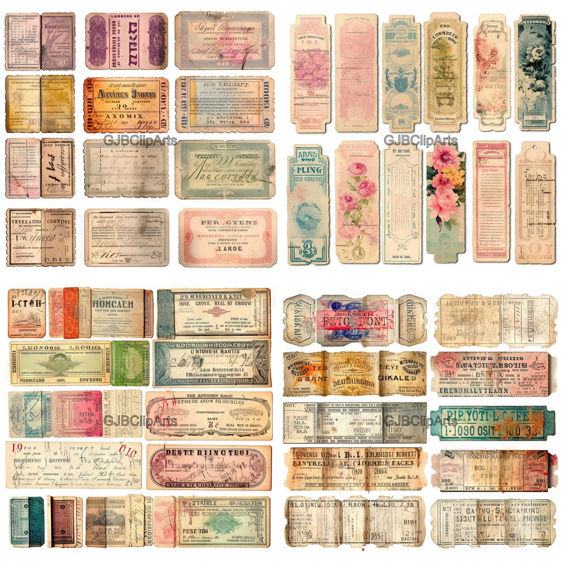 Victorian Shabby Chic Vintage Ticket Clipart, , , Journaling Downloads ...