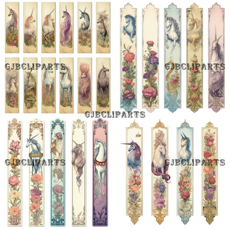 Unicorns Ornamental Bookmark Clipart, Evenly Spaced Clipart, Journaling ...