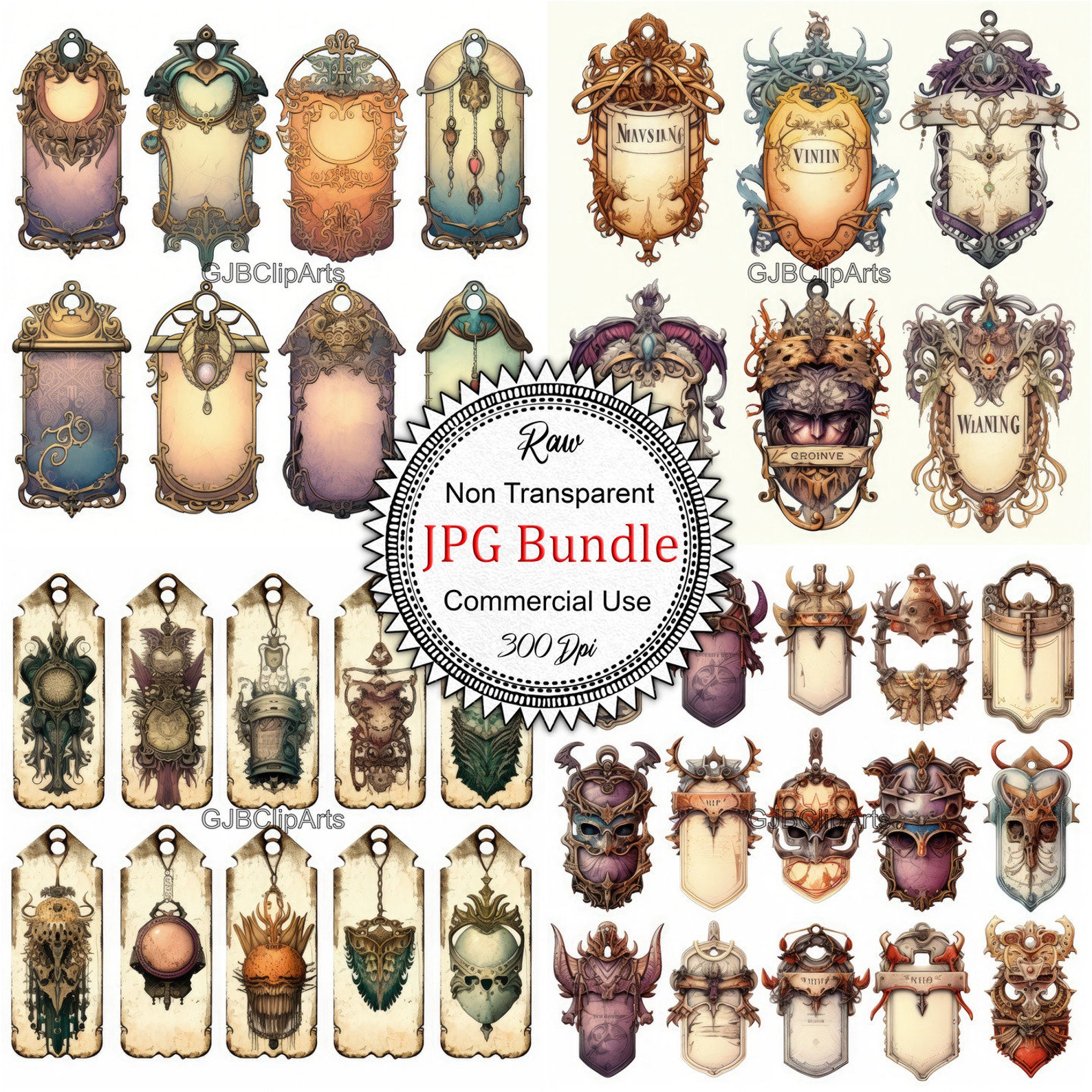Vikings Ornamental Tag Clipart, Vintage Tags Clipart, Journaling for ...