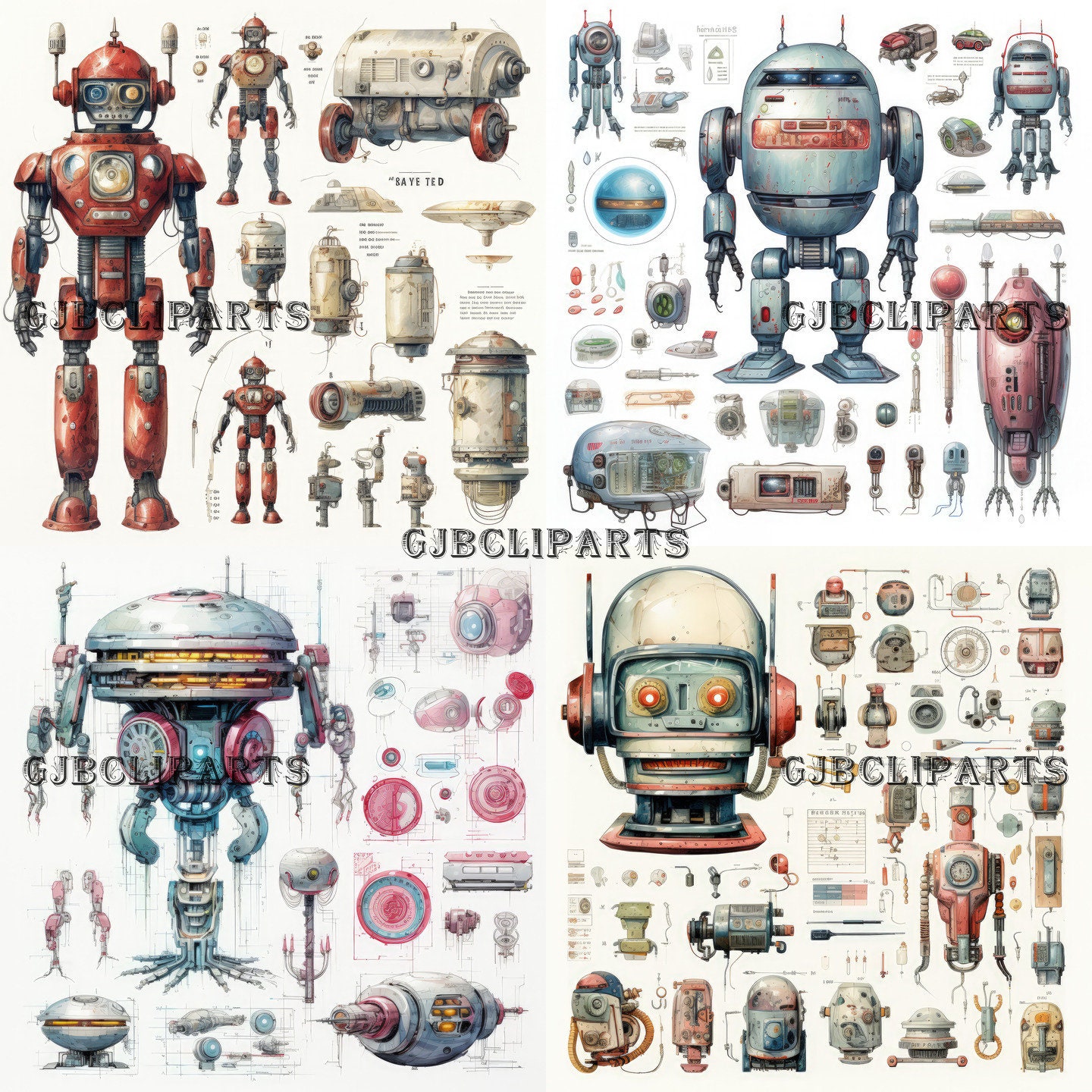 Vintage Futuristic AI Robot Junk Journal Kit, Collection, Journaling ...