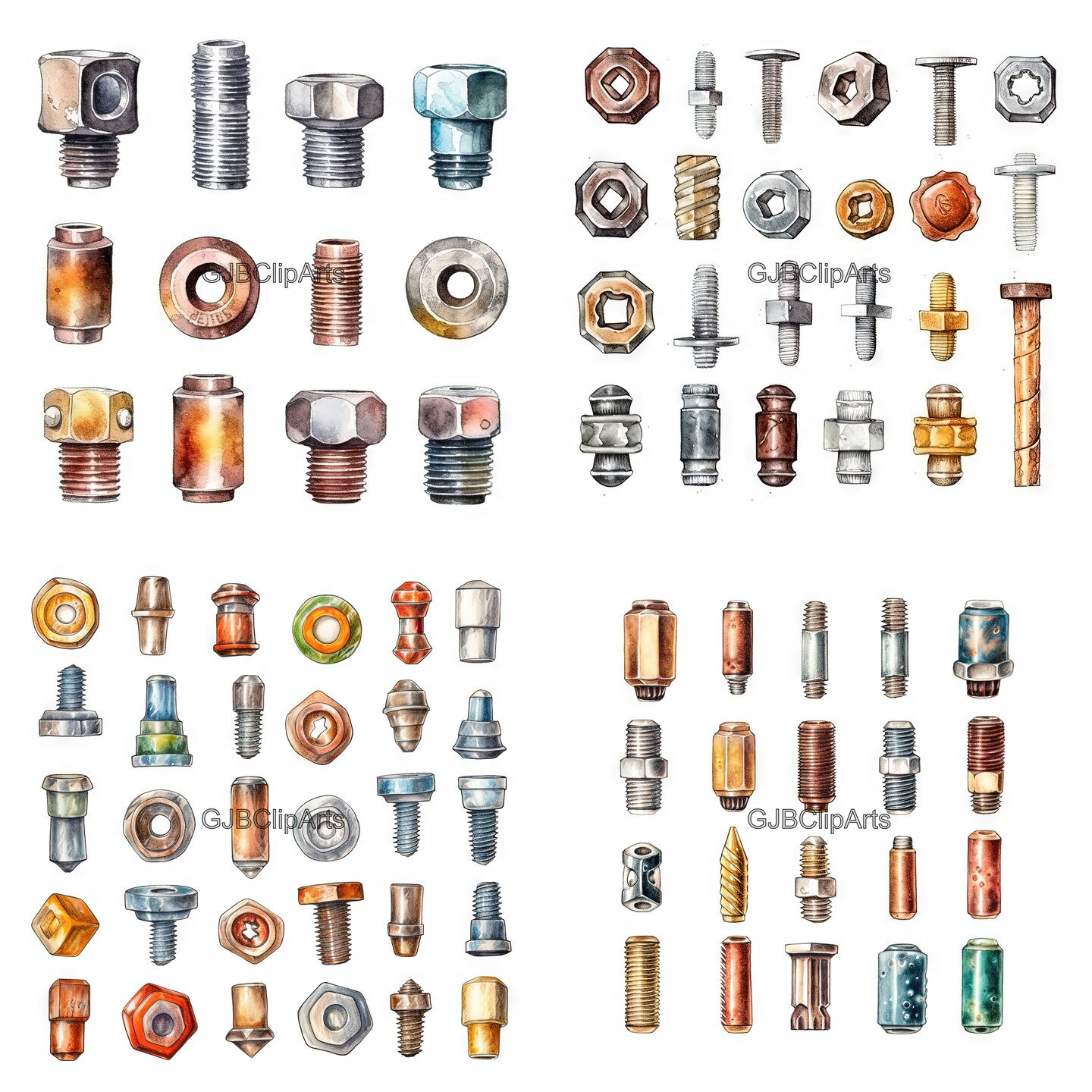 Vintage Bolts Collection: Antique Fasteners, Digital Clipart, Printable ...