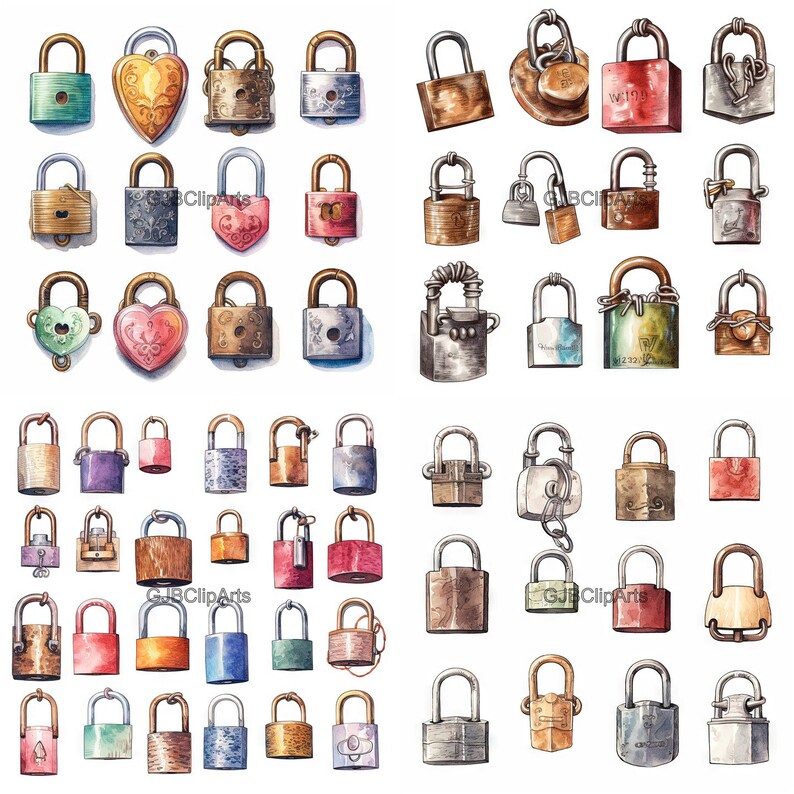 Vintage Locks Clipart Collection Digitized Clipart ,digital Clipart ...
