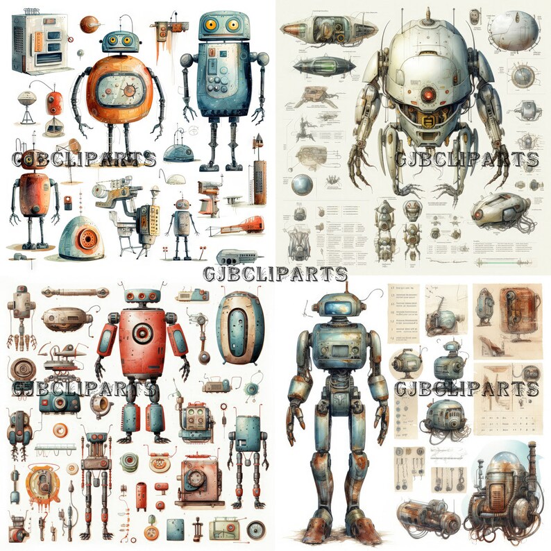 Vintage Futuristic AI Robot Junk Journal Kit, Collection, Journaling ...