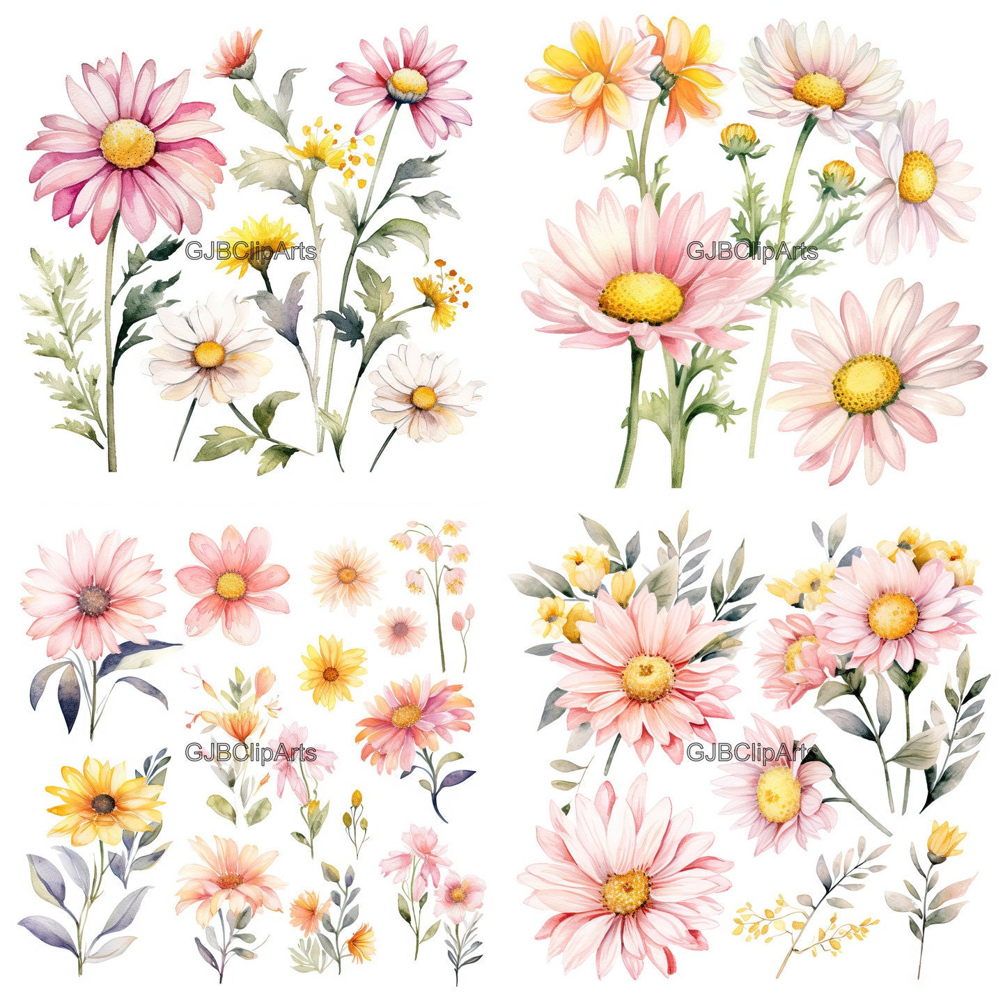 Watercolor Daisies and Pink Florals Clipart Junk Journals - Etsy
