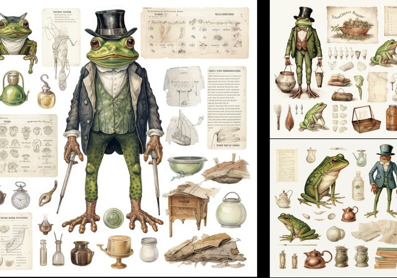 Mr. Frog Junk Journal Kit Clipart Frog Clipart Lily Pad Clipart ...