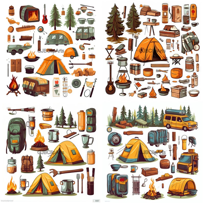Camping Clipart Digital Stickers, Digital Clipart, Printable Stickers ...
