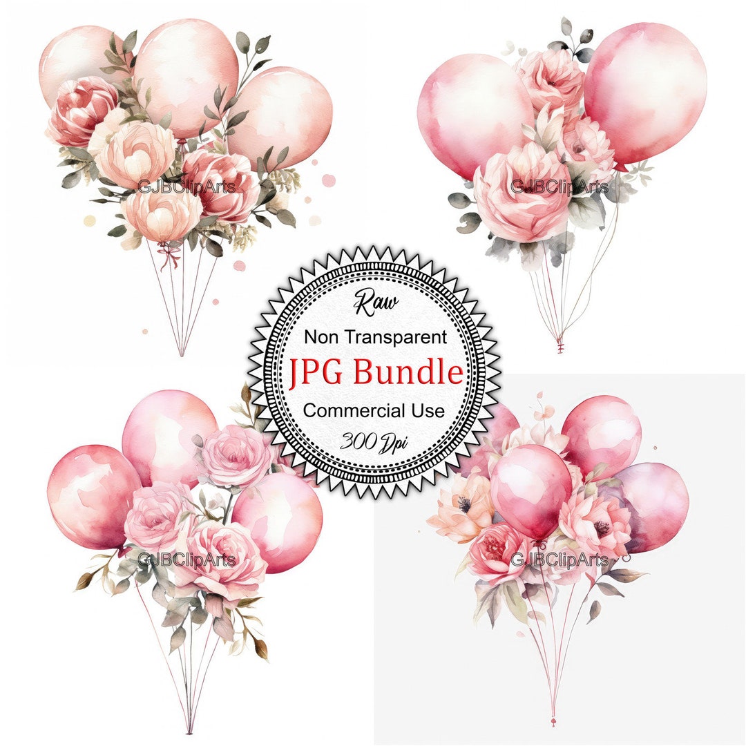 Watercolor Light Pink and Ivory Balloons Clipart, Journaling Clipart ...