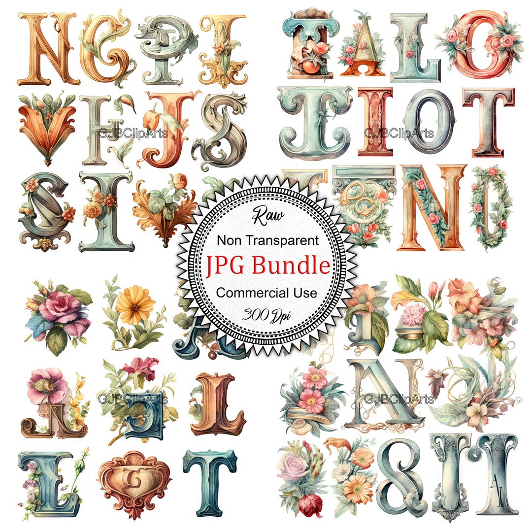 Vintage Letterings Clipart Collection - Digitized Art ,digital Clipart ...