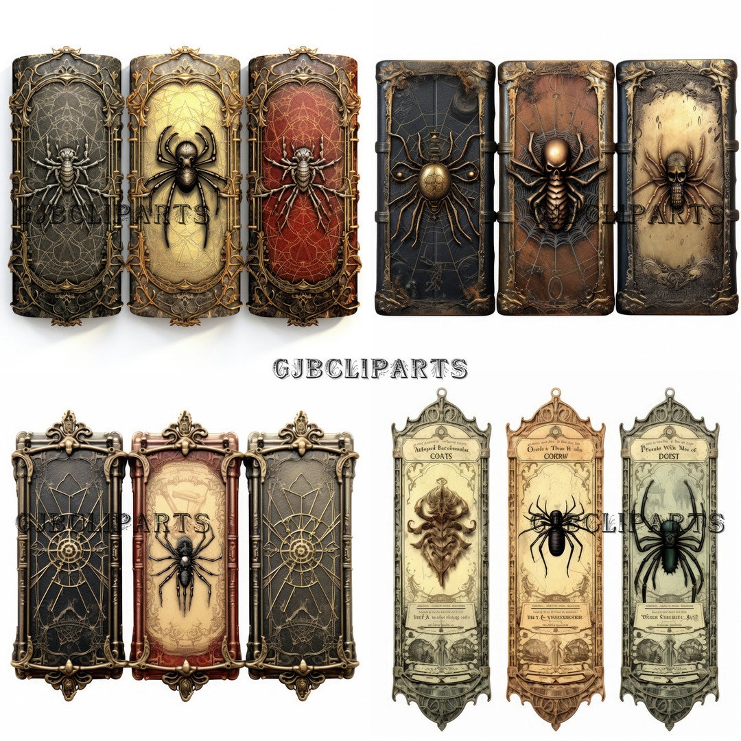 Spiders Tall Ornate Labels Clipart, Junk Journal Book Vintage Clipart ...