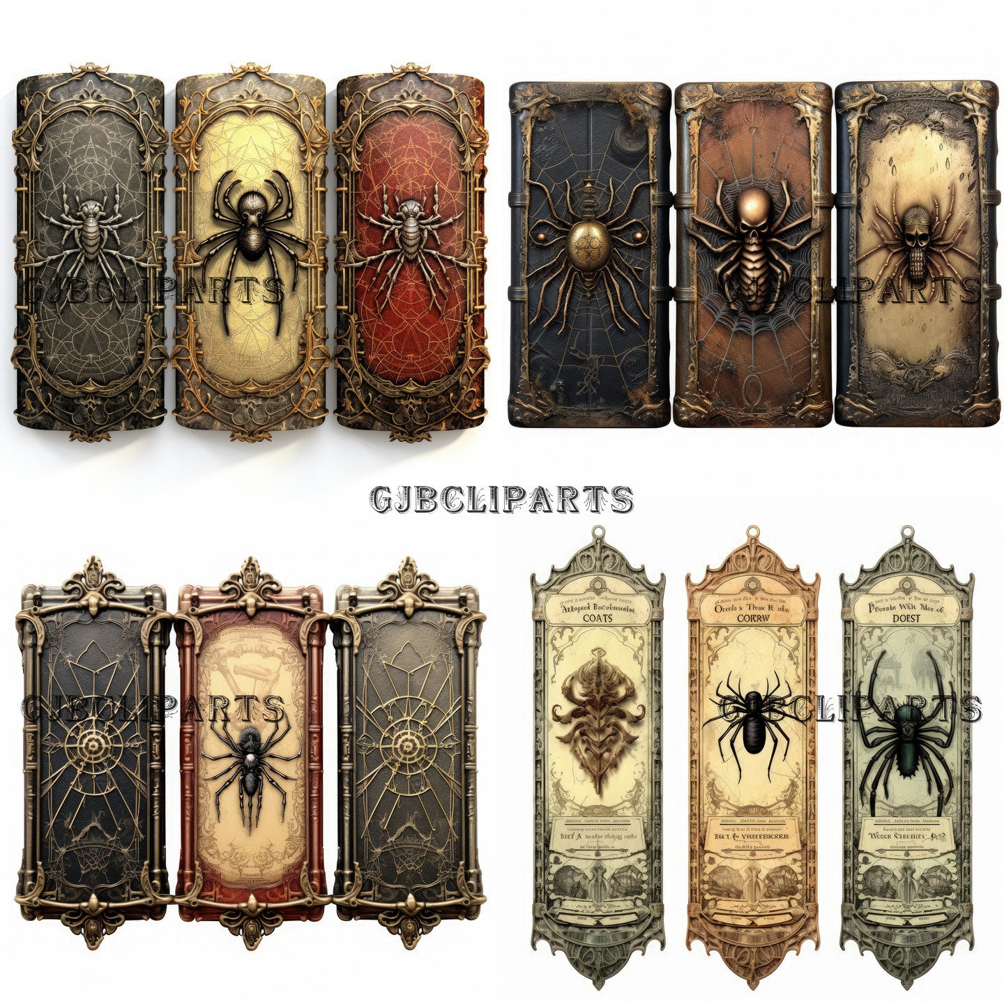 Spiders Tall Ornate Labels Clipart, Junk Journal Book Vintage Clipart ...