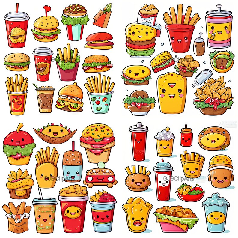 Fast Food Clipart, Kawaii Fast Food , Digital Stickers, Digital Clipart ...