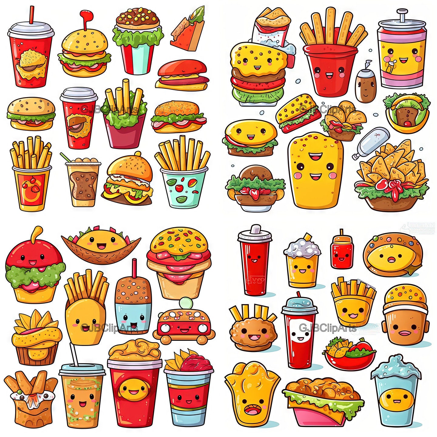 Fast Food Clipart, Kawaii Fast Food , Digital Stickers, Digital Clipart ...