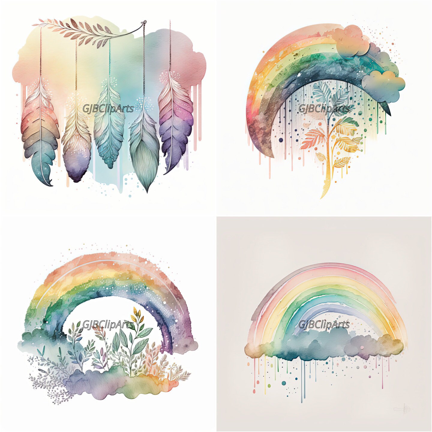 Boho Rainbow Pastel Colors Collection:whimsical Clipart Designs for ...