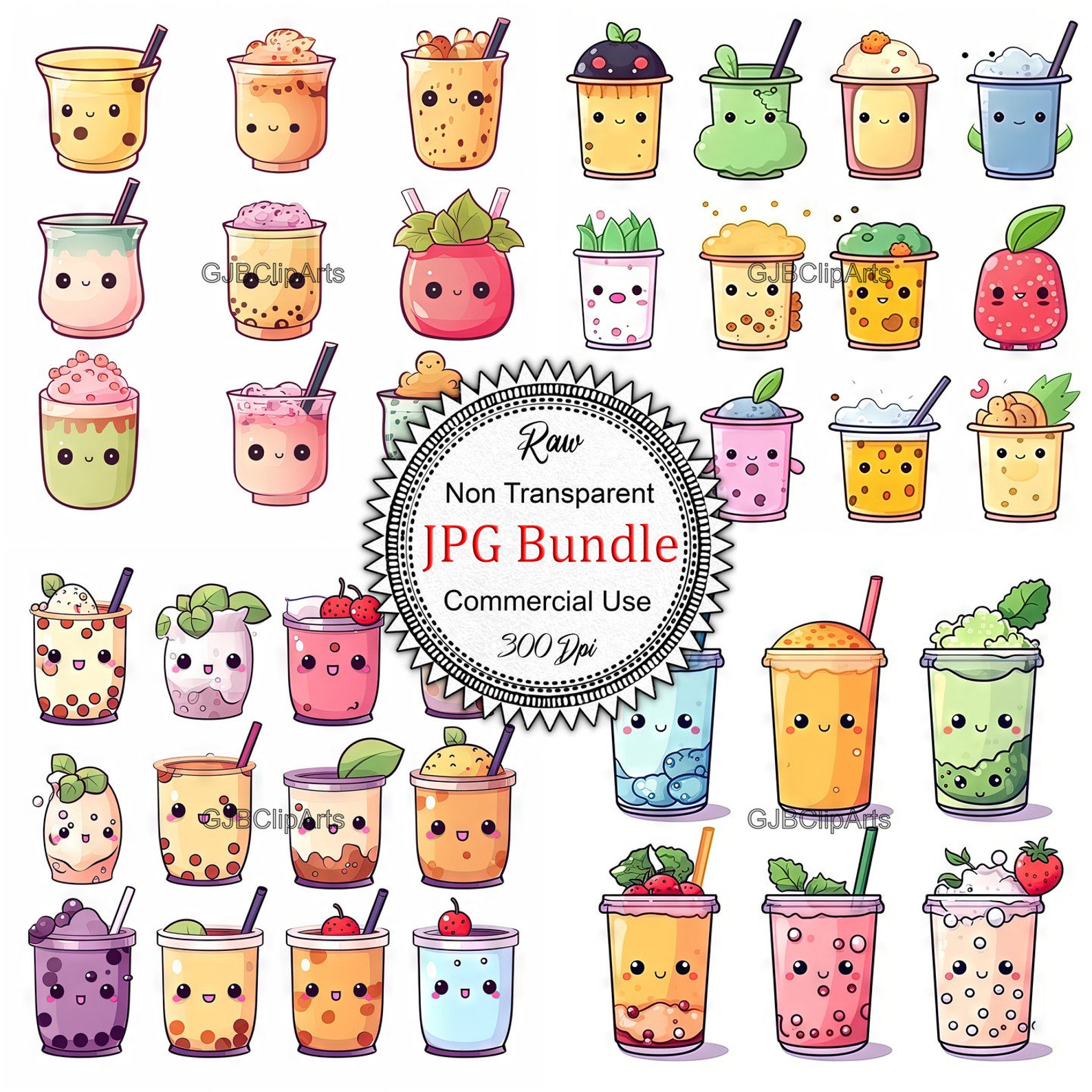 Boba Tea Clipart: Kawaii Boba Tea, Digital Stickers, Digital Clipart ...