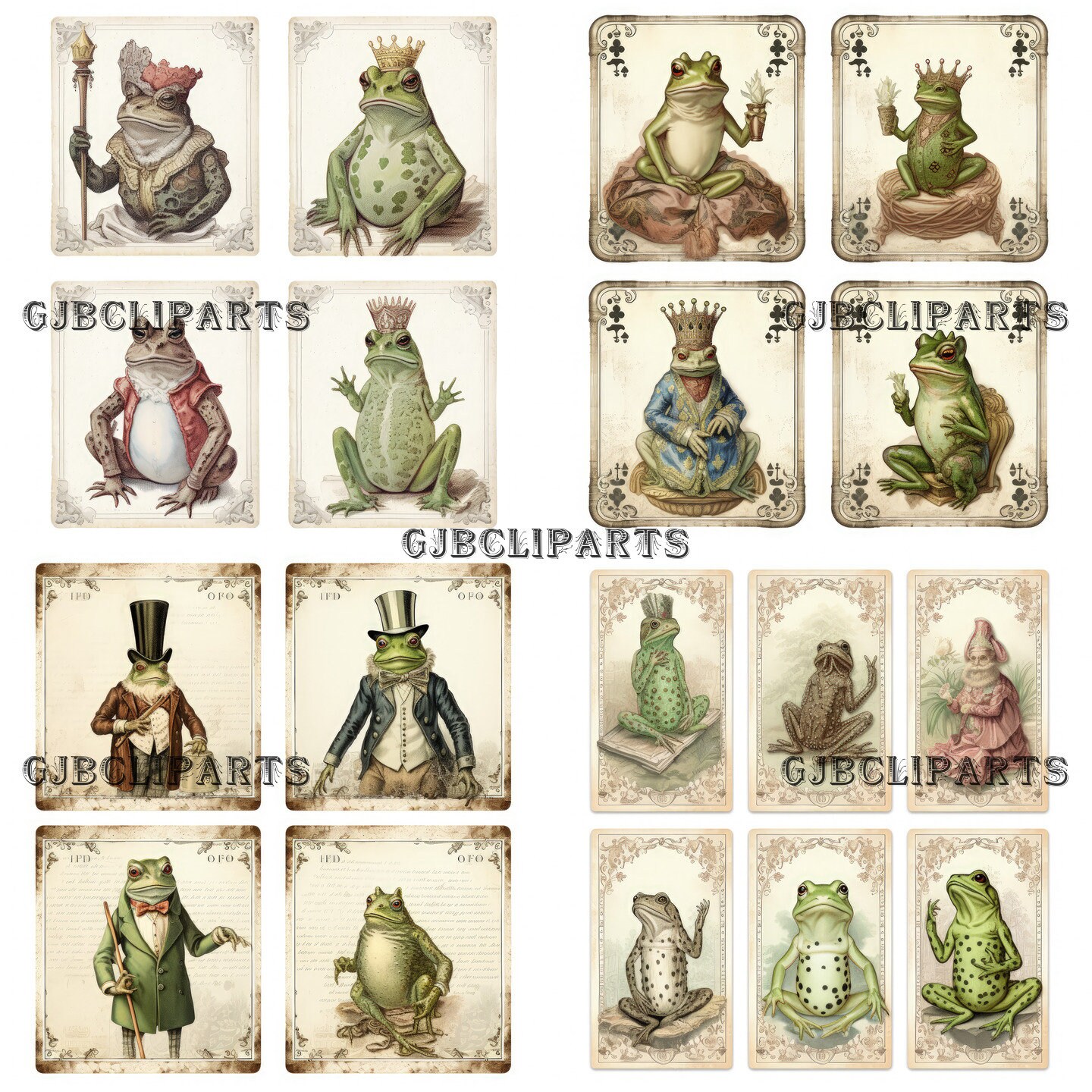 Frogs Ornamental Card Clipart, Vintage Card Clipart, Journaling Gift ...