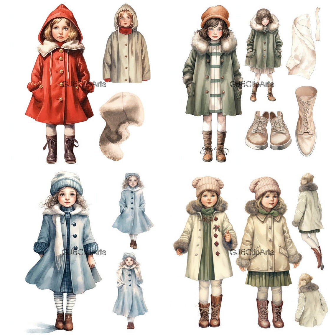 Vintage Cute Girl Winter Dress Clipart, Cap Clipart, Winter Girl ...
