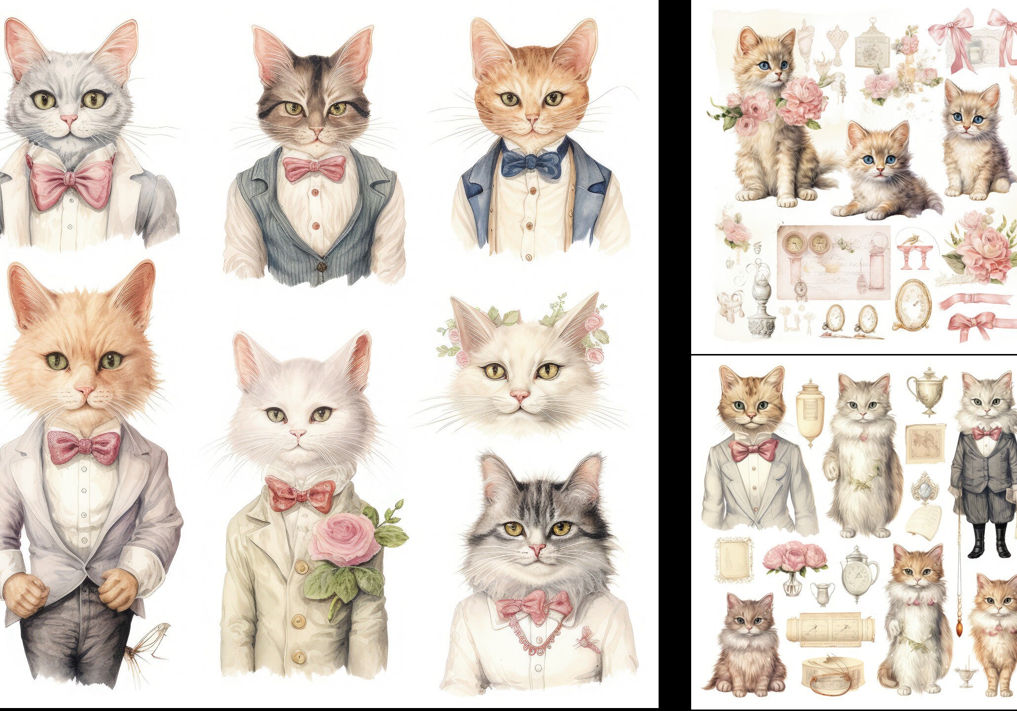 Vintage Aristocrat Cats Junk Journal Kit Clipart, Journaling Bible ...