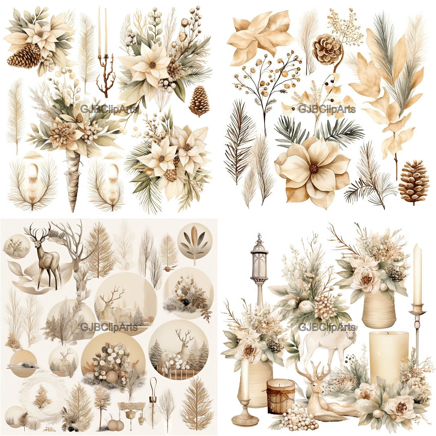 Boho Christmas Clipart Digital Stickers, Digital Clipart, Printable ...