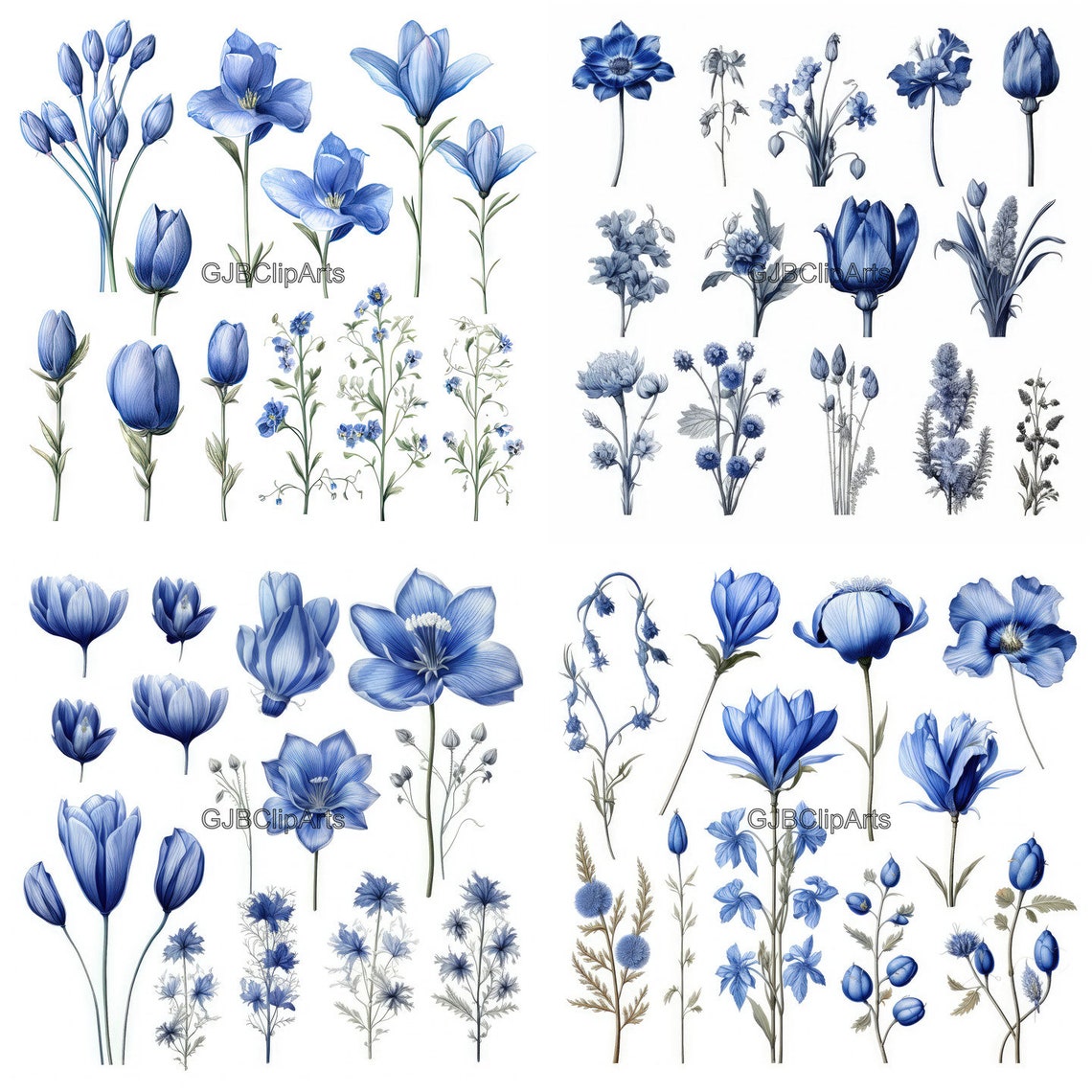 Blue Dutch Flowers Clipart Tulip Clipart Windmill Clipart - Etsy