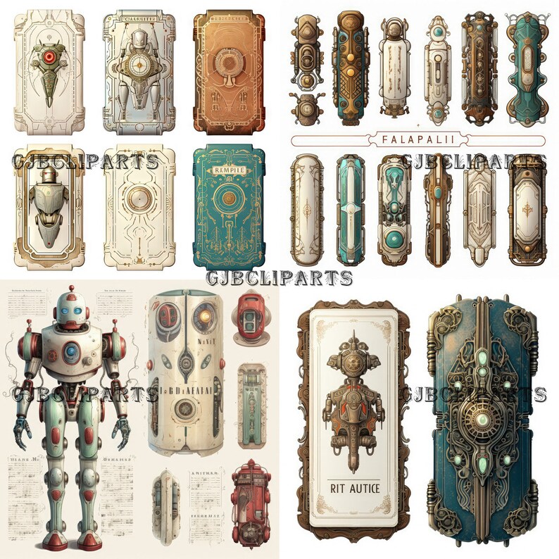 Futuristic AI Robot Tall Ornate Labels, Junk Journal Book Vintage ...