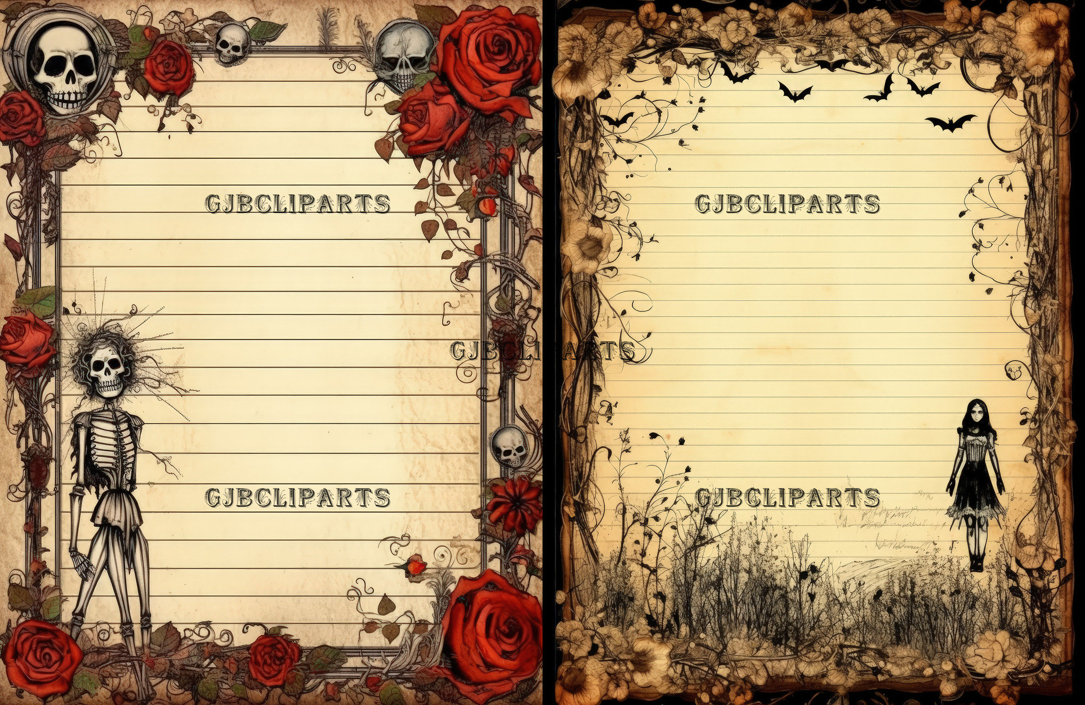 Horror Lined Page, Empty Journal Page With a Border Clipart, Junk ...