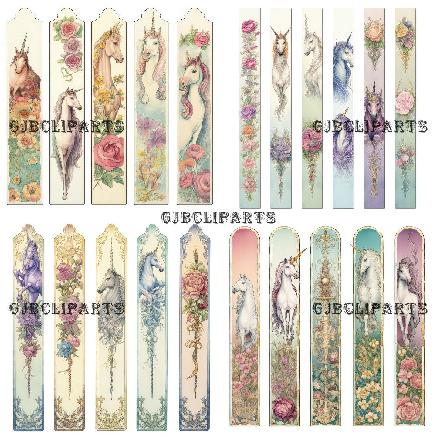 Unicorns Ornamental Bookmark Clipart, Evenly Spaced Clipart, Journaling ...