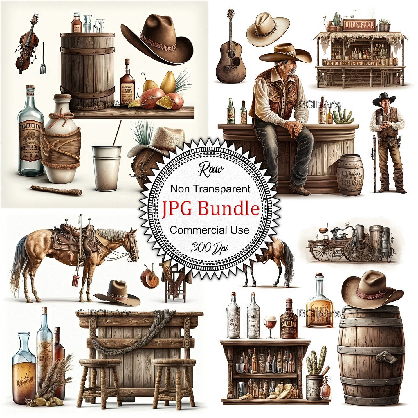 Beautiful Cowboy Bar Collection Rustic and Nostalgic, Wild West Clipart ...