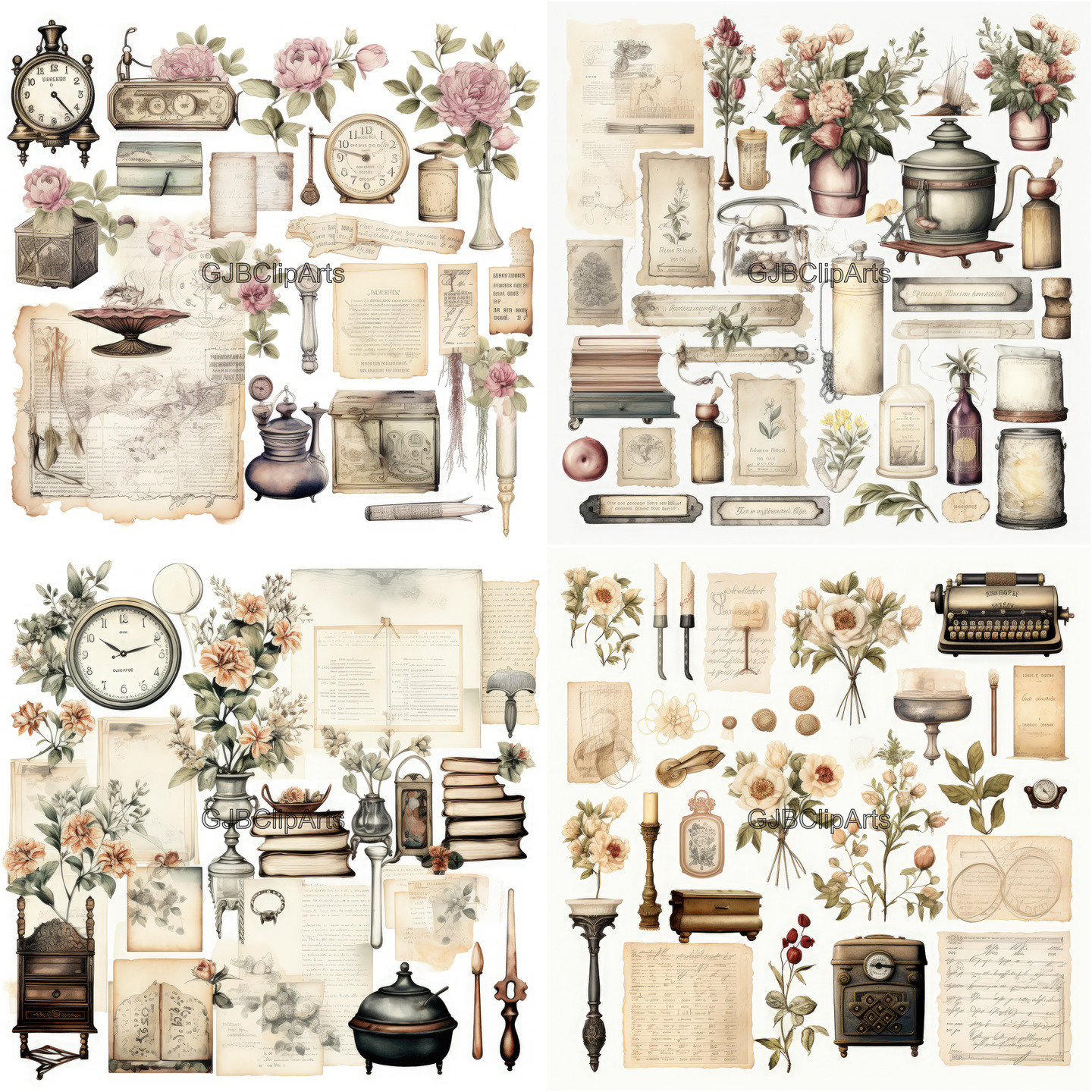 Vintage Printable Shabby Junk Journal Kit Clipart, Tea Cup Clipart ...